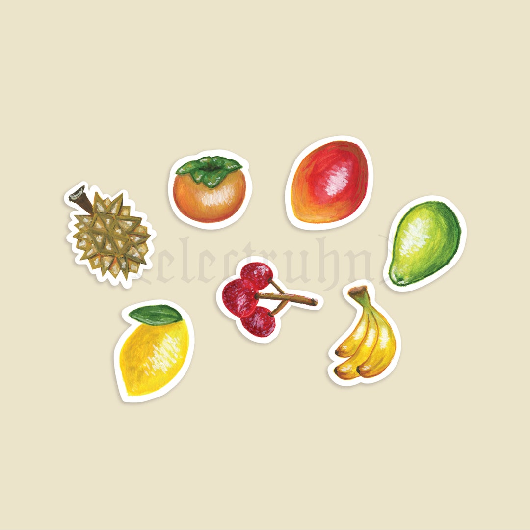 Tropical Fruit Stickers / Watercolor Lemon, Mango, Durian, Coconut ...