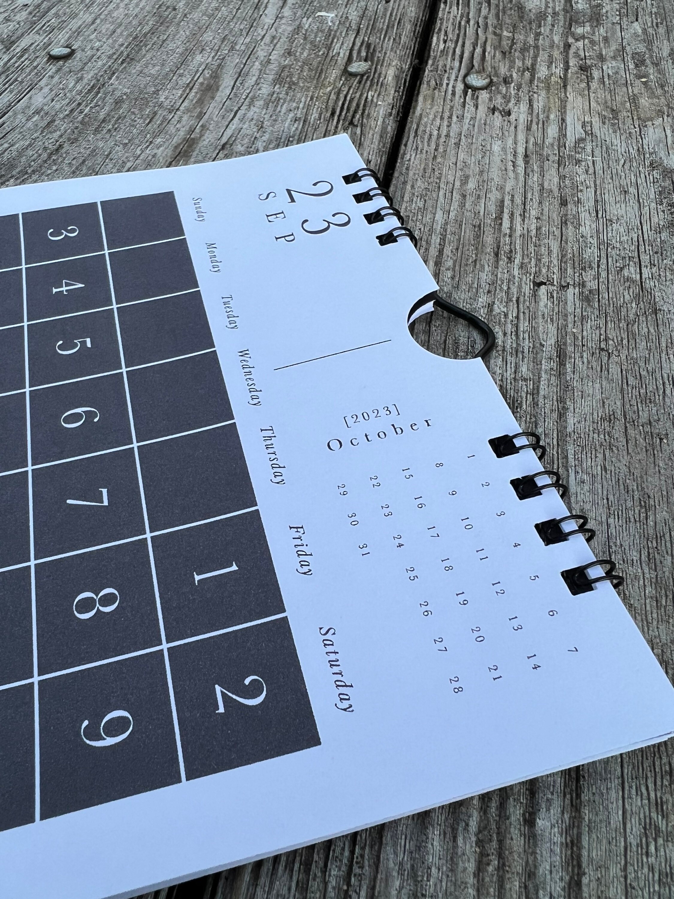 6in X 6in Black and White Square Mini Calendar / Minimal Modern Wall ...