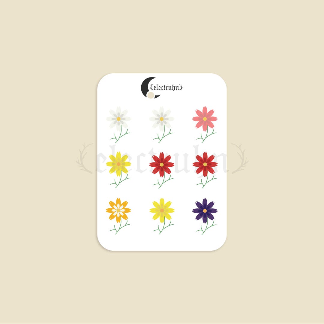 Cute Cosmos Sticker Sheet / Hand-drawn Daisies Graphic Flower Planner ...