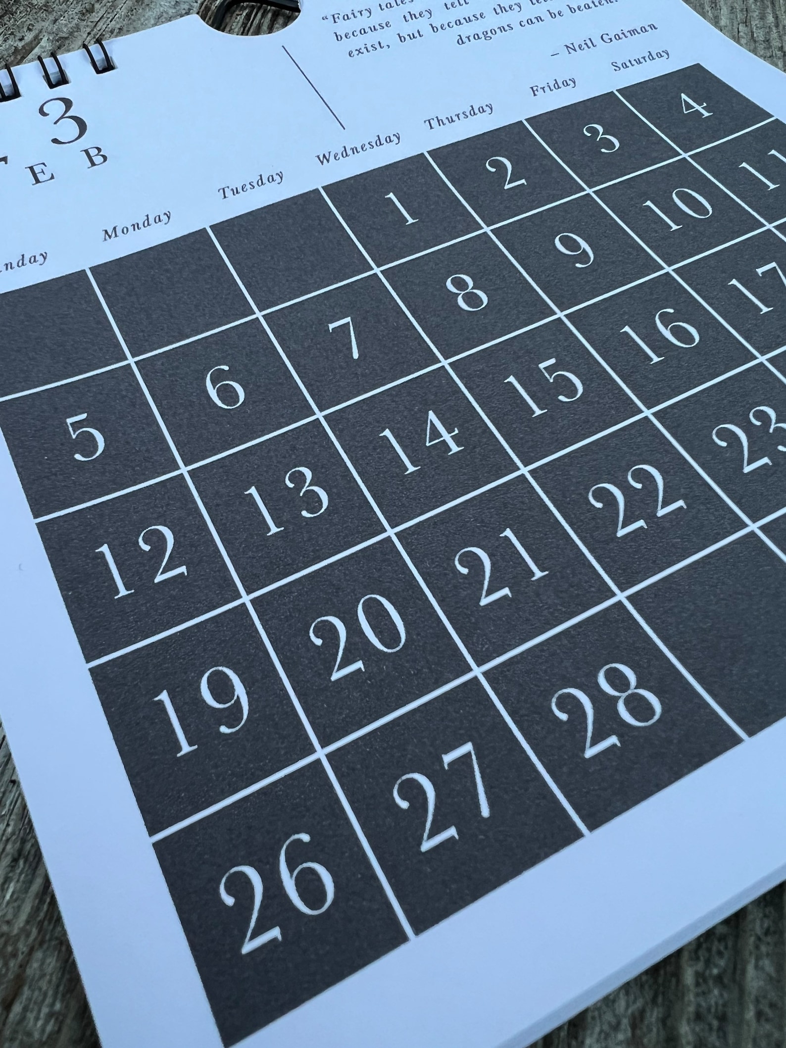 6in X 6in Black and White Square Mini Calendar / Minimal Modern Wall ...