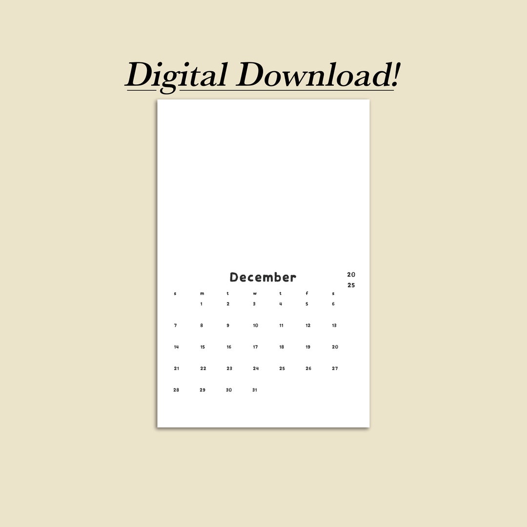 Digital - 8.5in X 5.5in DIY 2025 Calendar Craft / Simple Minimalist ...