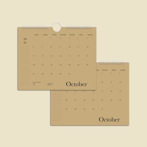 8in X 10in Natural Kraft Calendar / Simple Minimalist Calendar 2026 / ...