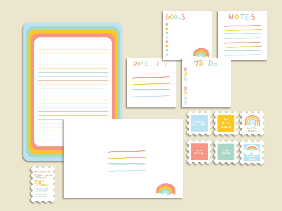 Pastel Rainbow Stationery Set / Rainbow Paper Gift Set / Cute Rainbow ...