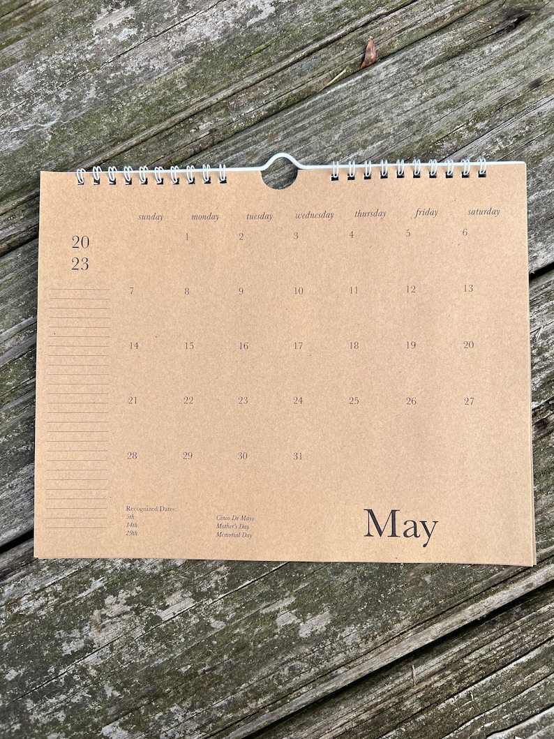 8in X 10in Natural Kraft Calendar / Simple Minimalist Calendar - Etsy