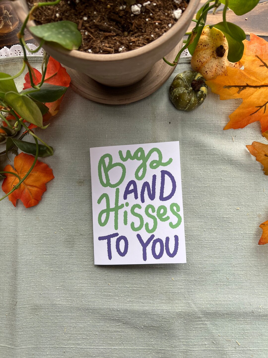 Cursive Bugs and Hisses to You Card / Halloween Minimalist - Etsy