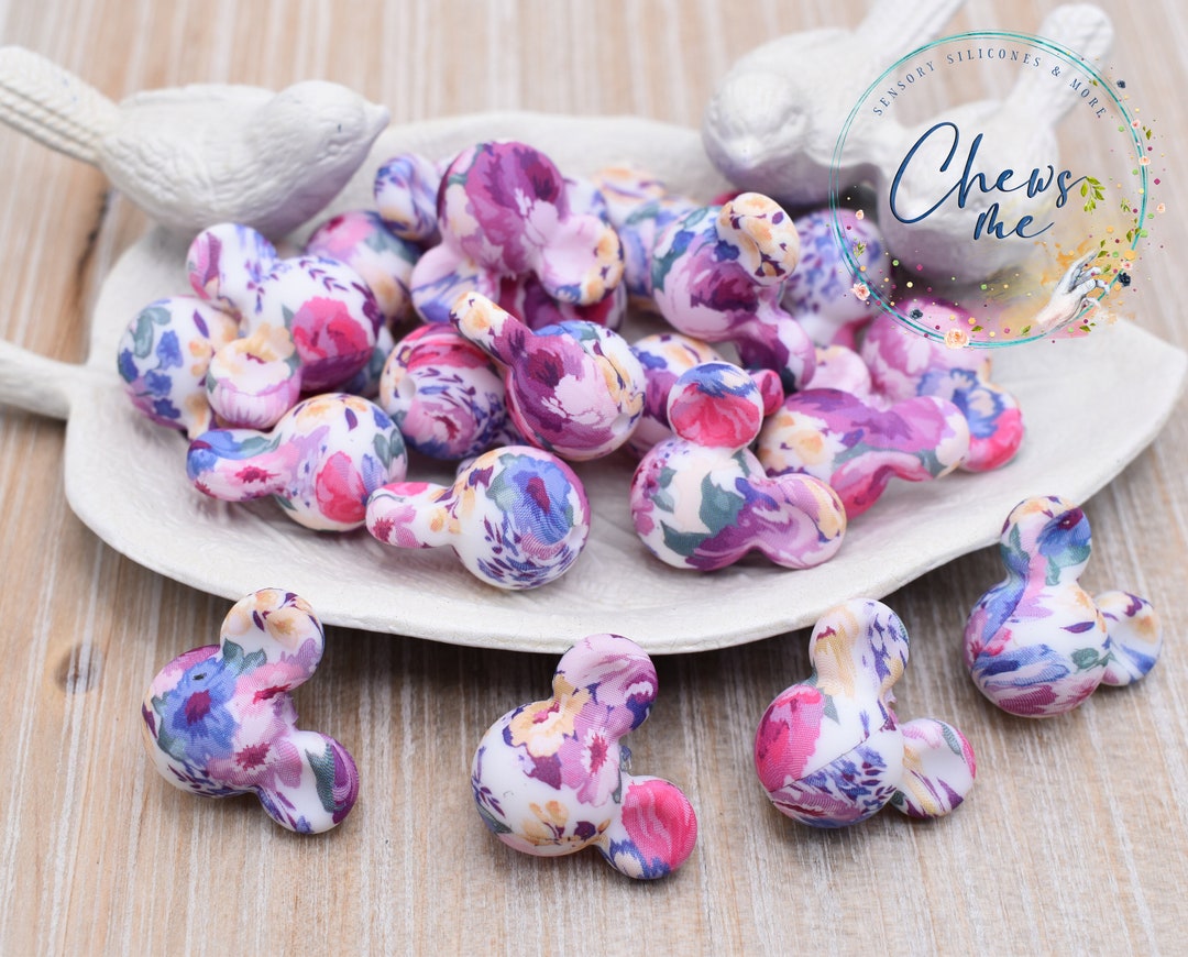 Mickey Mouse Vintage Flower Print Silicone Beads | Focal Bead ...