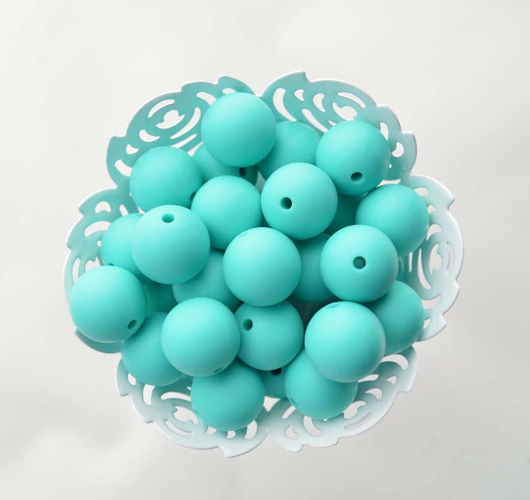 15mm Turquoise Blue Round Silicone Beads | 5 or 10 Beads | Chewelry ...