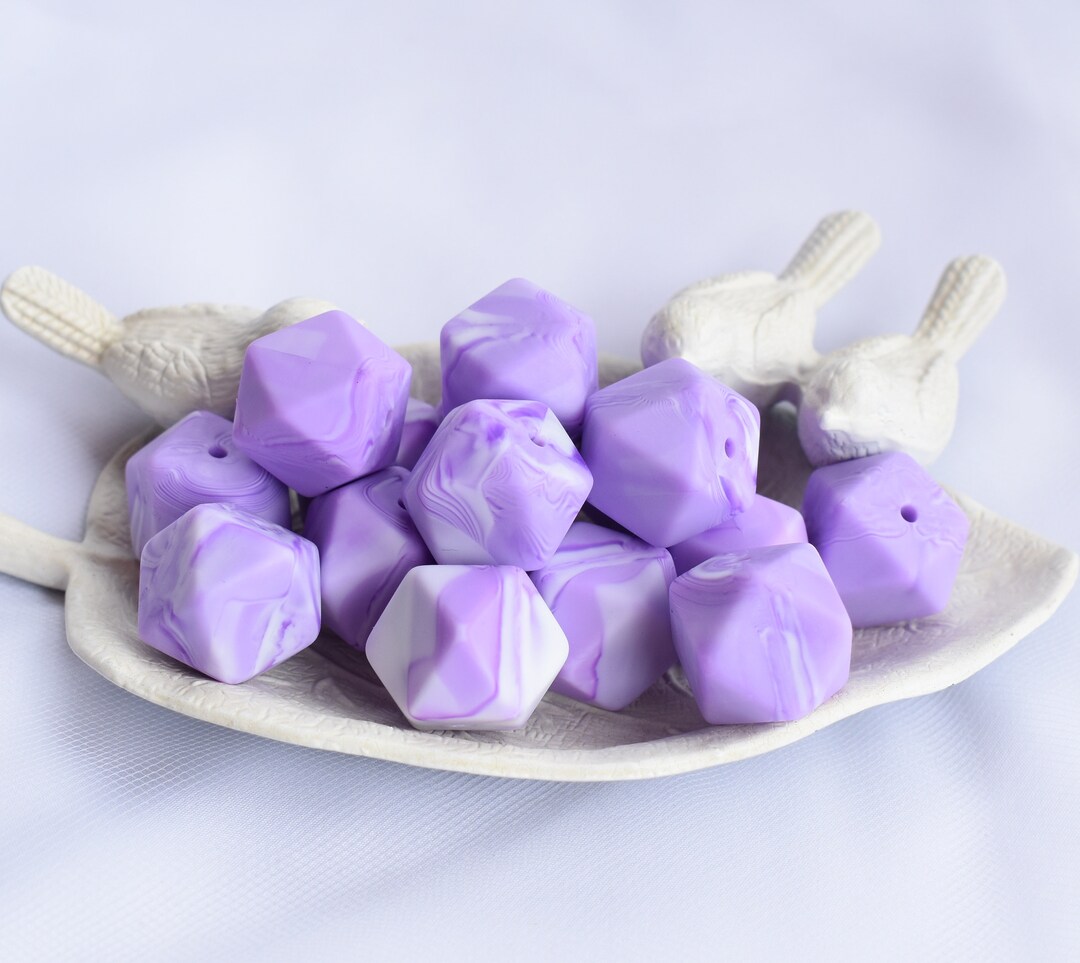 17mm Marble Purple Hexagon Silicone Beads | 5 or 10 Beads | Chewelry ...