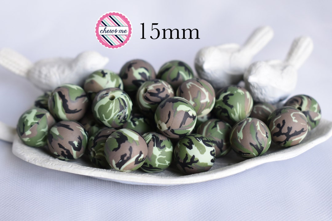 15mm Camo Round Silicone Bead | Camouflage | Focal Bead | Sensory ...