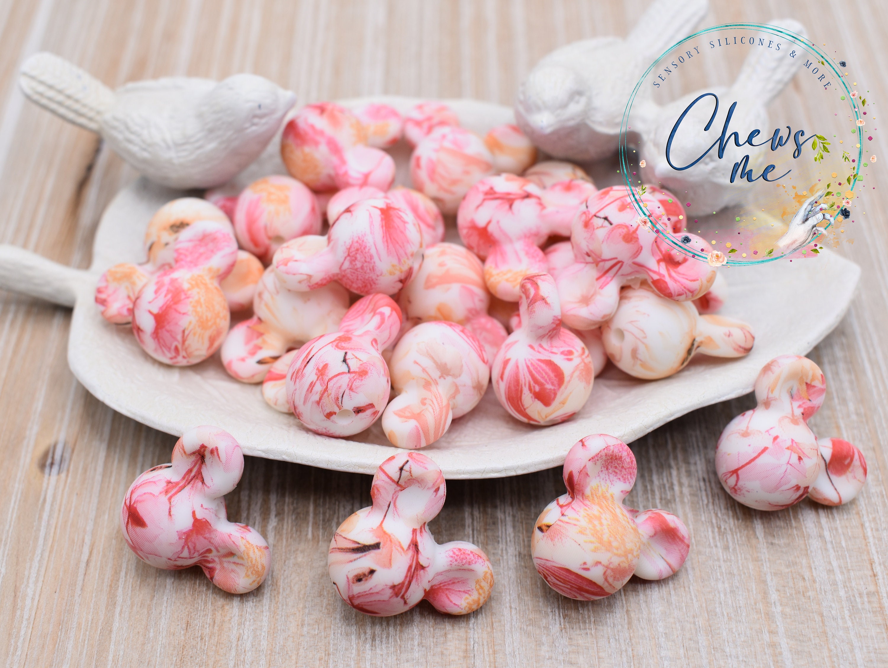 Mickey Mouse Wispy Flower Print Silicone Beads | Focal Bead | Chewelry ...