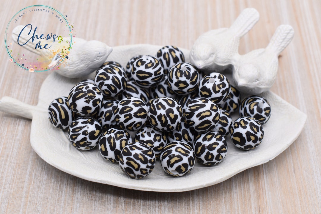15mm White Cheetah Round Silicone Bead | Animal Print | Focal Bead ...