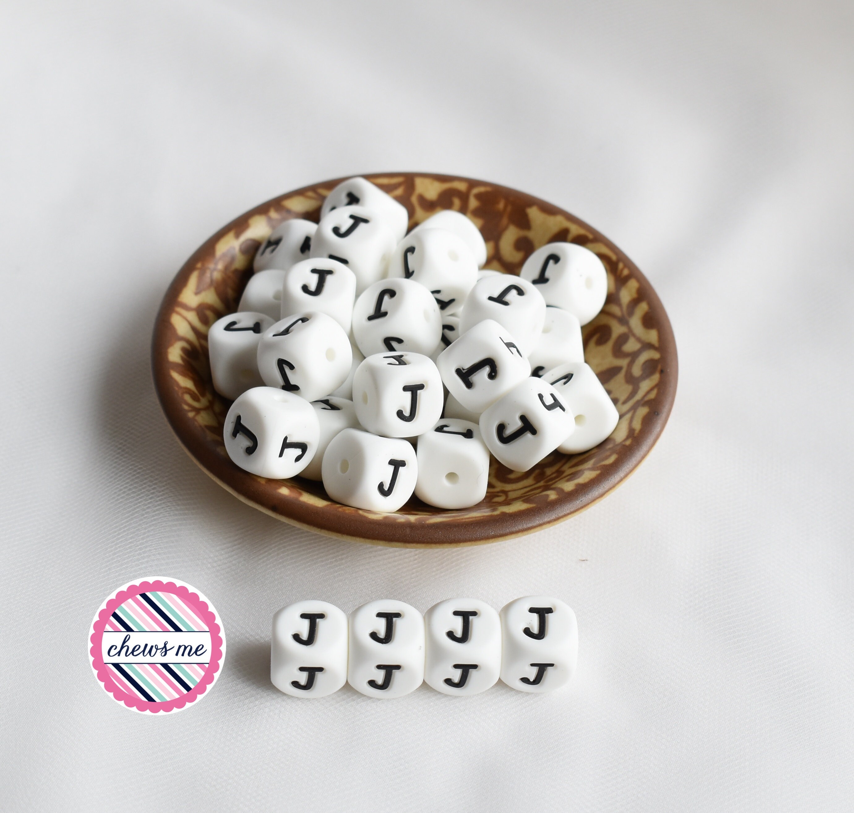 12mm White Letter J Silicone Bead | Alphabet | Capital | Cube | Dice ...