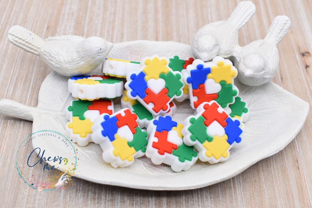Puzzle Silicone Bead With Heart | 1 Inch | Focal Bead | Chewelry ...