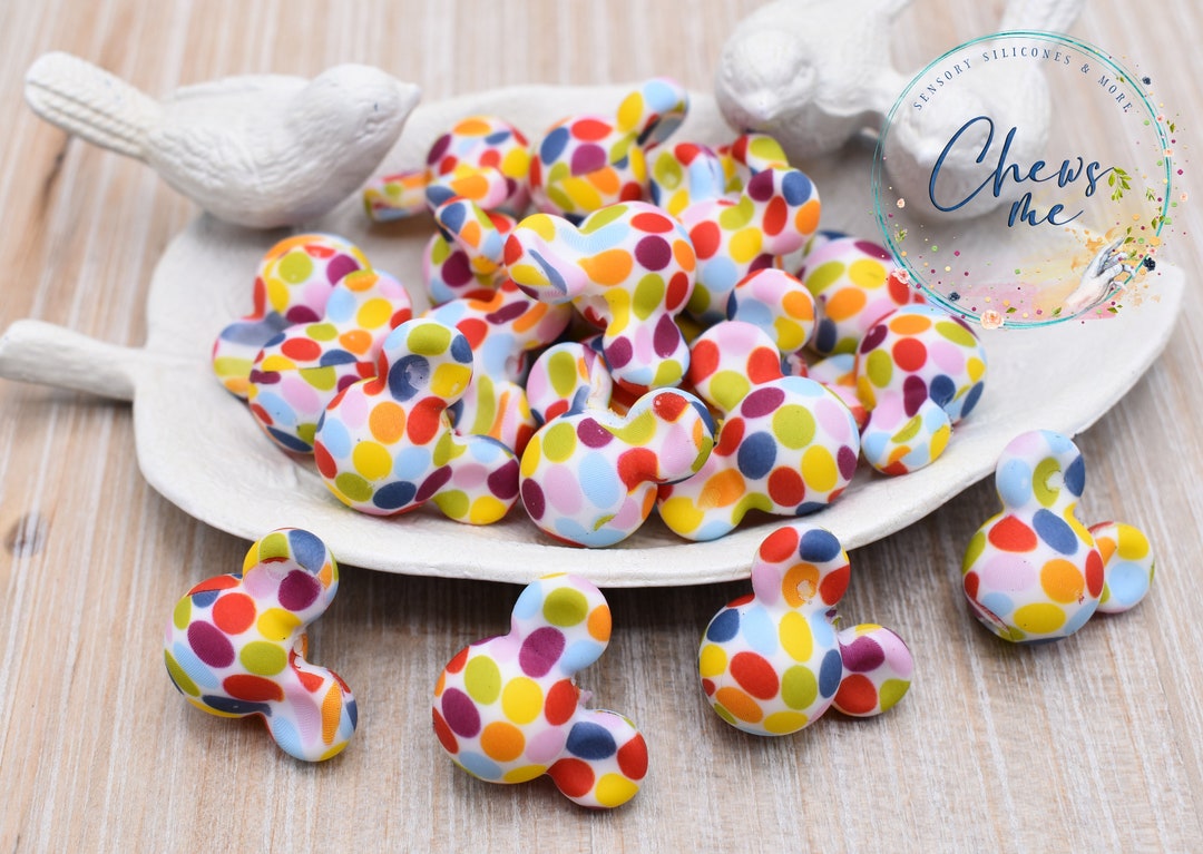 Mickey Mouse Rainbow Spots Print Silicone Beads | Focal Bead | Chewelry ...