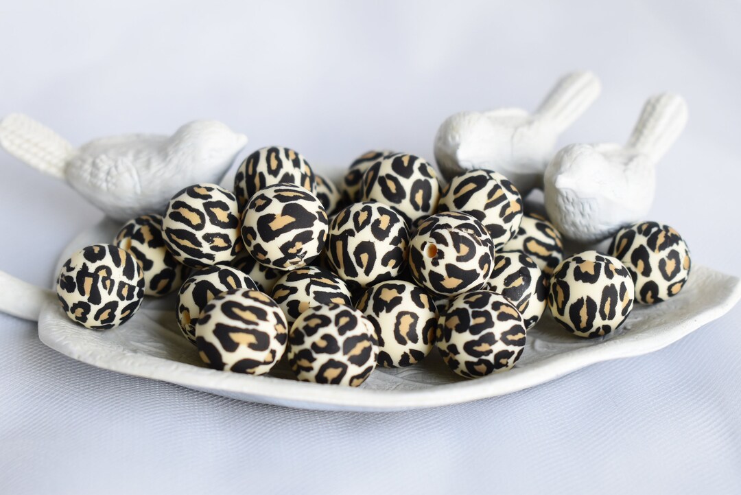 19mm Round Silicone Bead | Cheetah | Animal Large | Chunky | Sensory ...