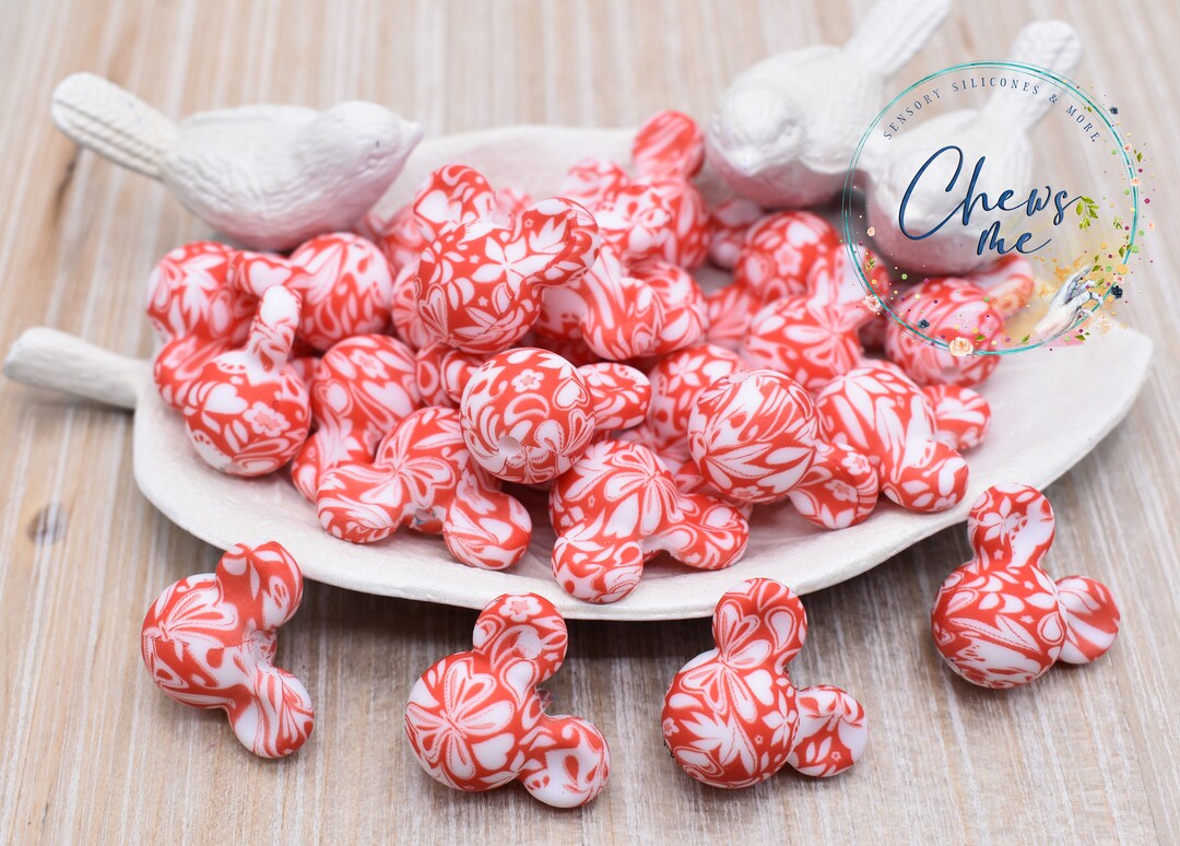 Mickey Mouse Red Butterfly Print Silicone Beads | Focal Bead | Chewelry ...