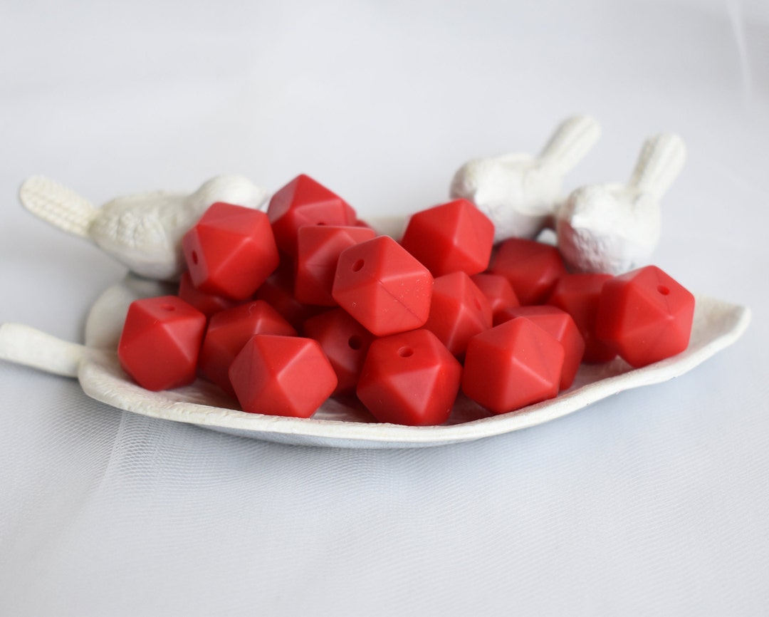14mm Crimson Red Mini Hexagon Silicone Beads | 5 or 10 Beads | Chewelry ...