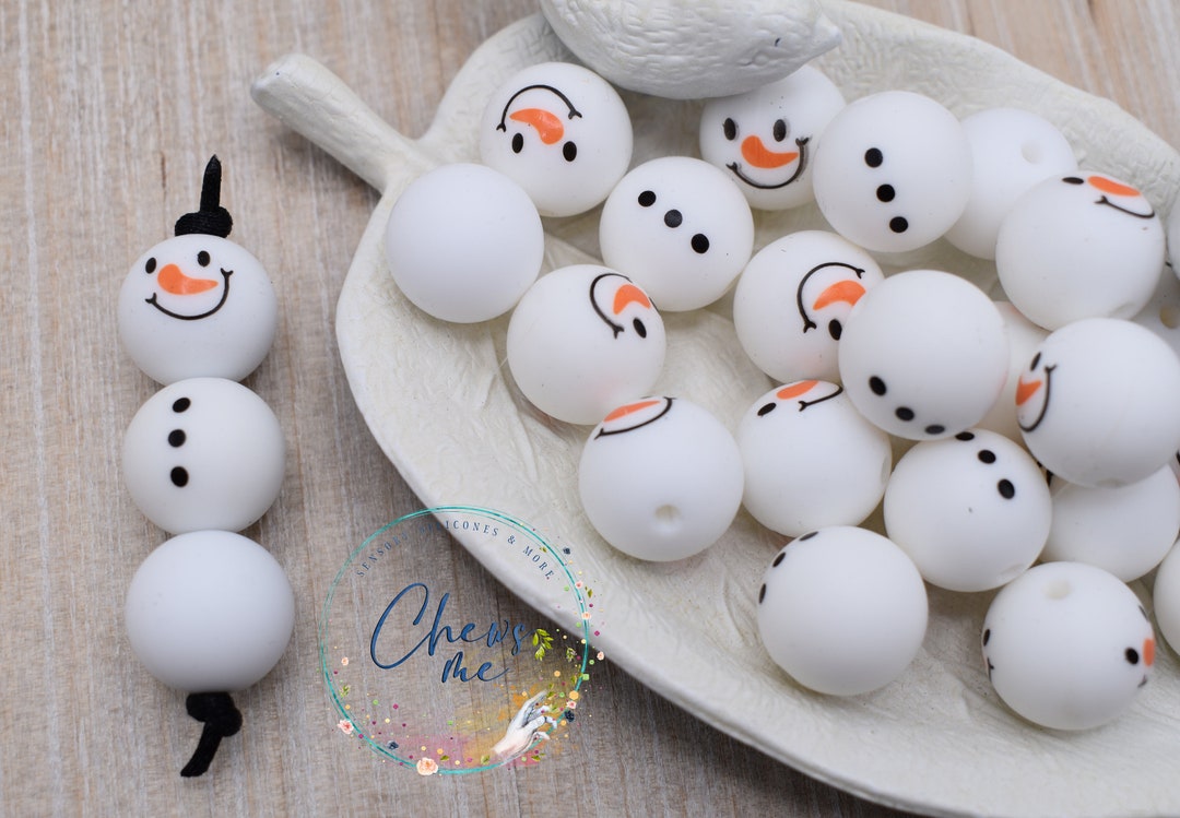 Christmas Snowman Round Silicone Bead | Frosty Face, Button, and White ...