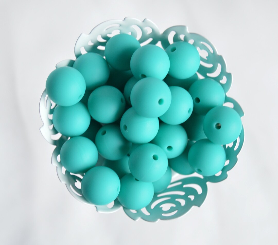 14.5mm Teal Round Silicone Beads | 5 or 10 Beads | Chewelry | Sensory ...