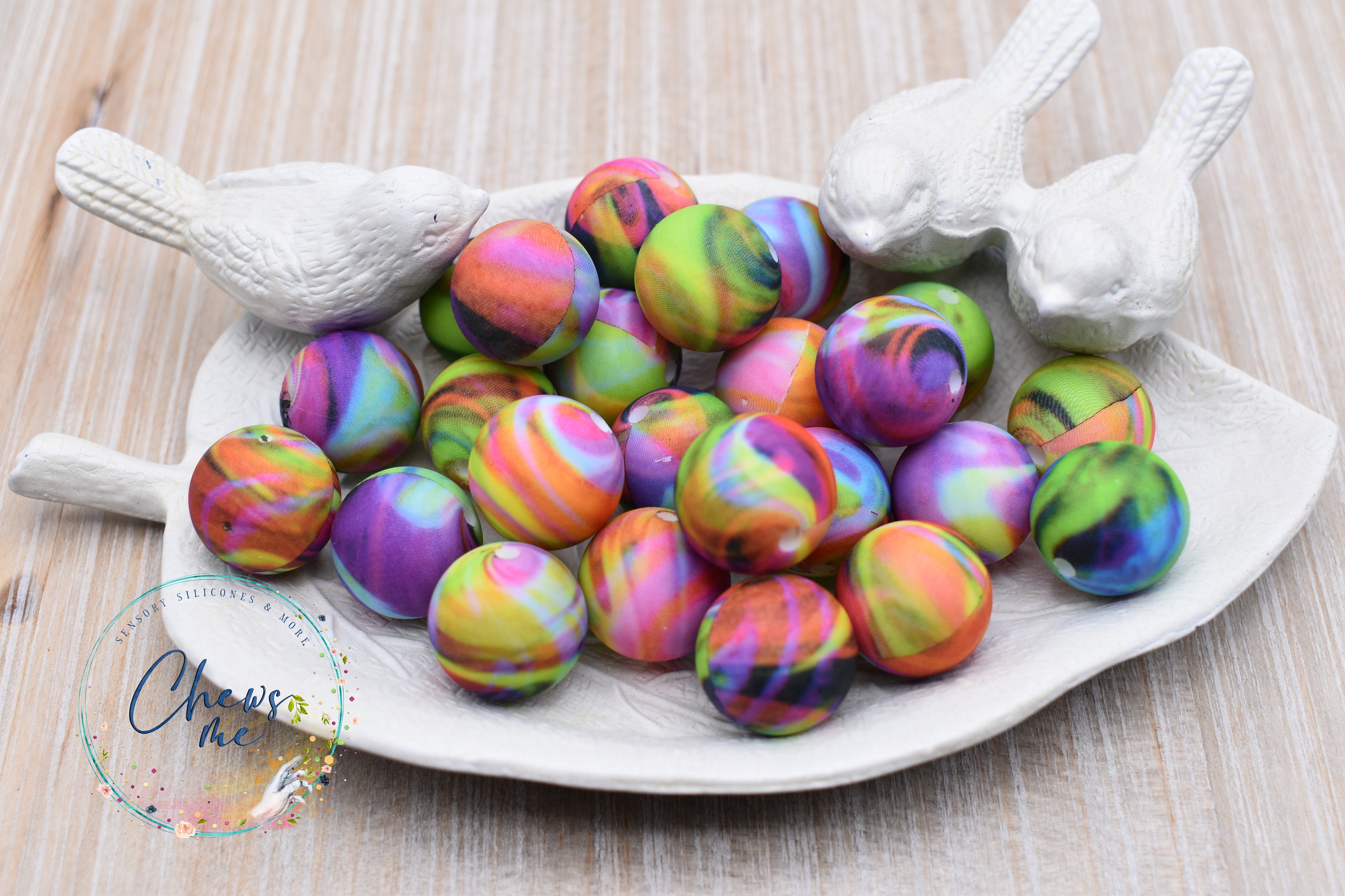 15mm Neon Swirl Print Round Silicone Bead Sherbet Tie Dye - Etsy