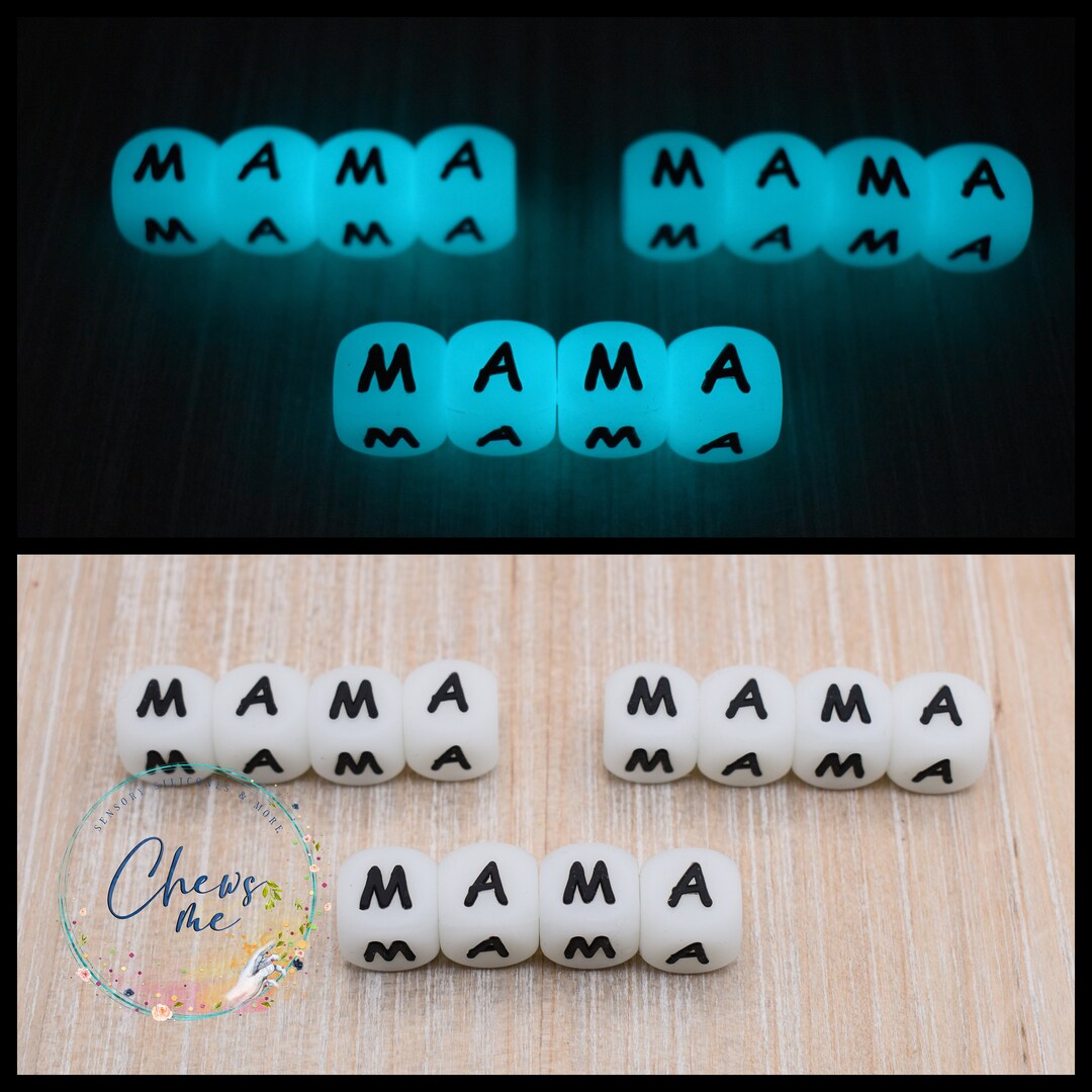 Glow in the Dark MAMA Silicone Beads | 12mm Square Letters | Mama ...