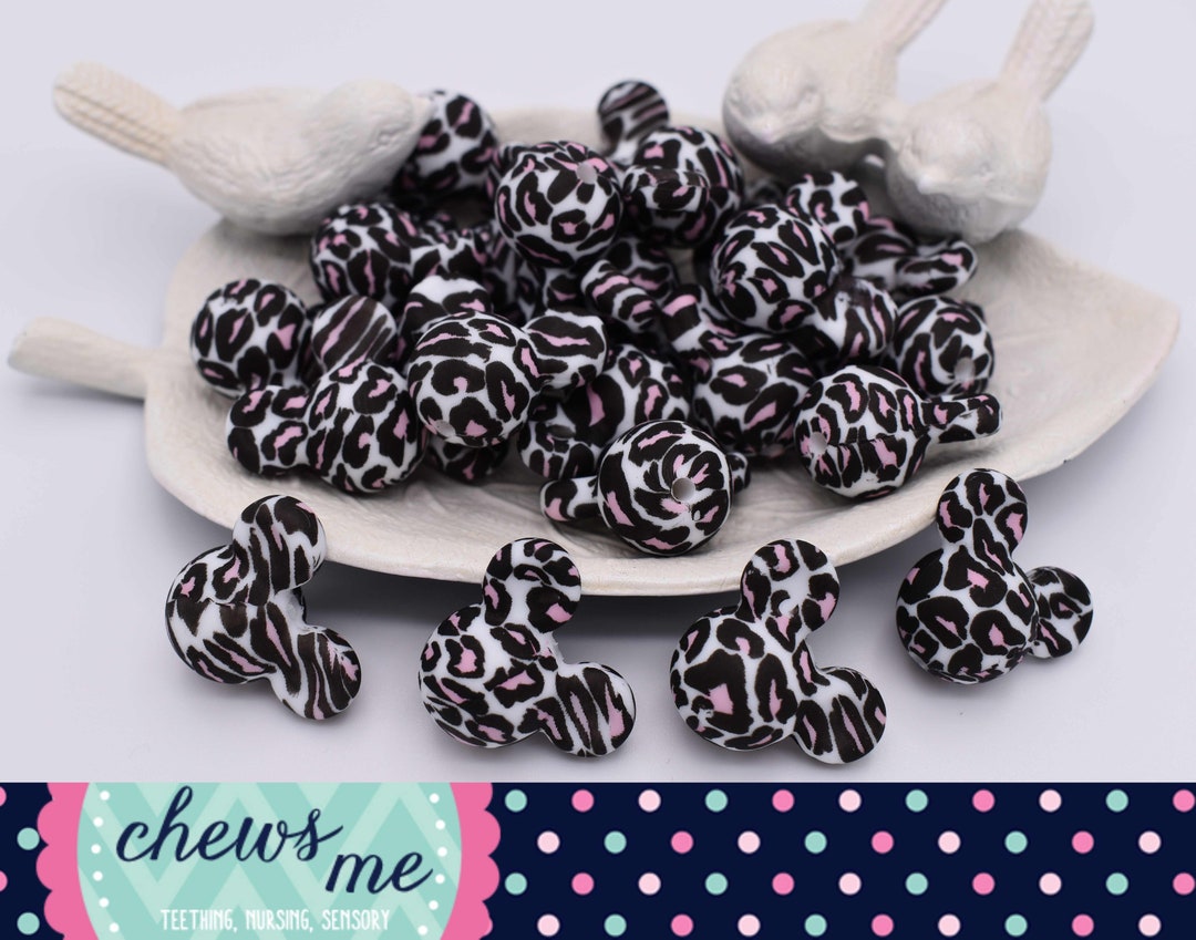Mickey Mouse Pink Cheetah Print Silicone Beads | Focal Bead | Chewelry ...