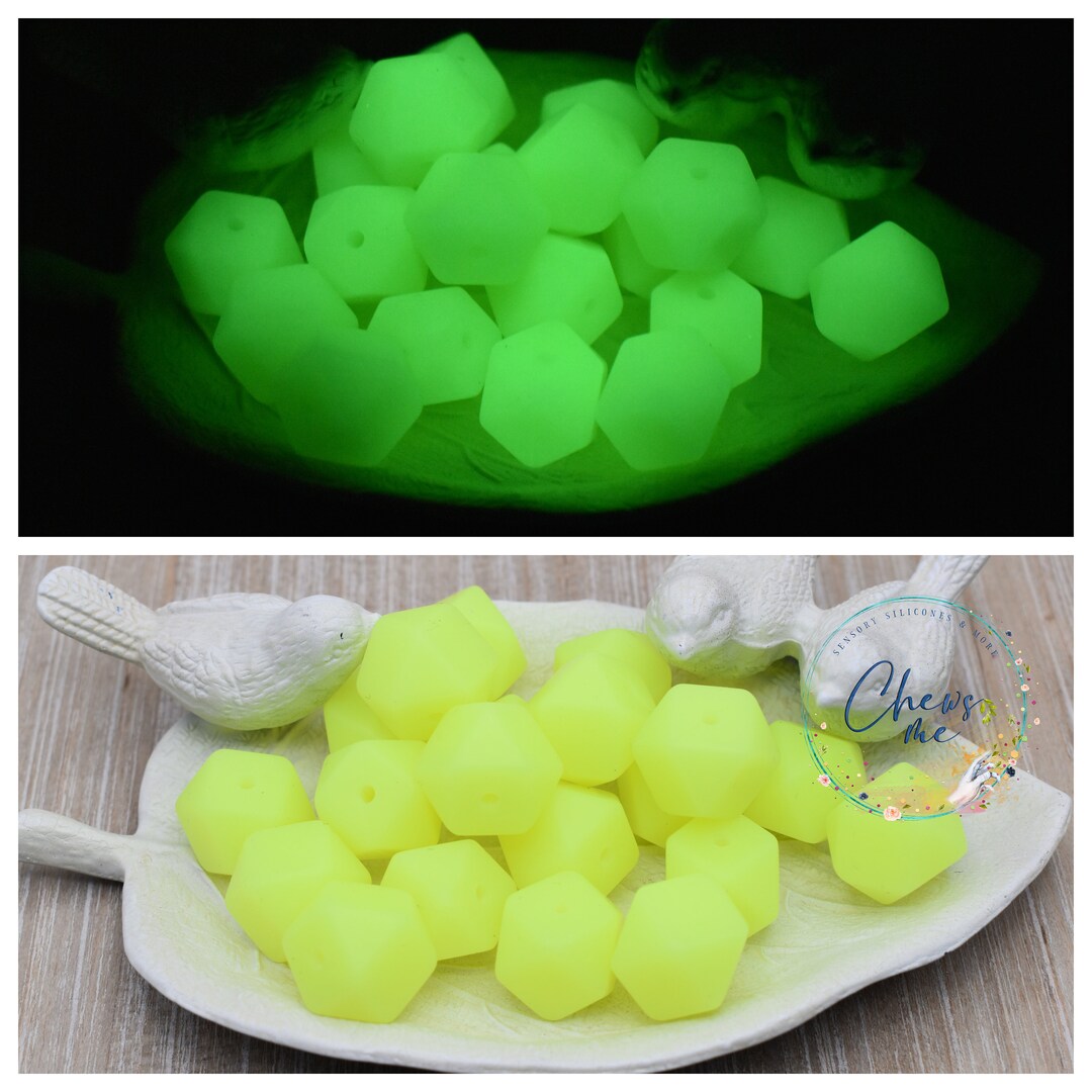 Glow in the Dark Neon Yellow 14mm Mini Hexagon Silicone Bead | Focal ...