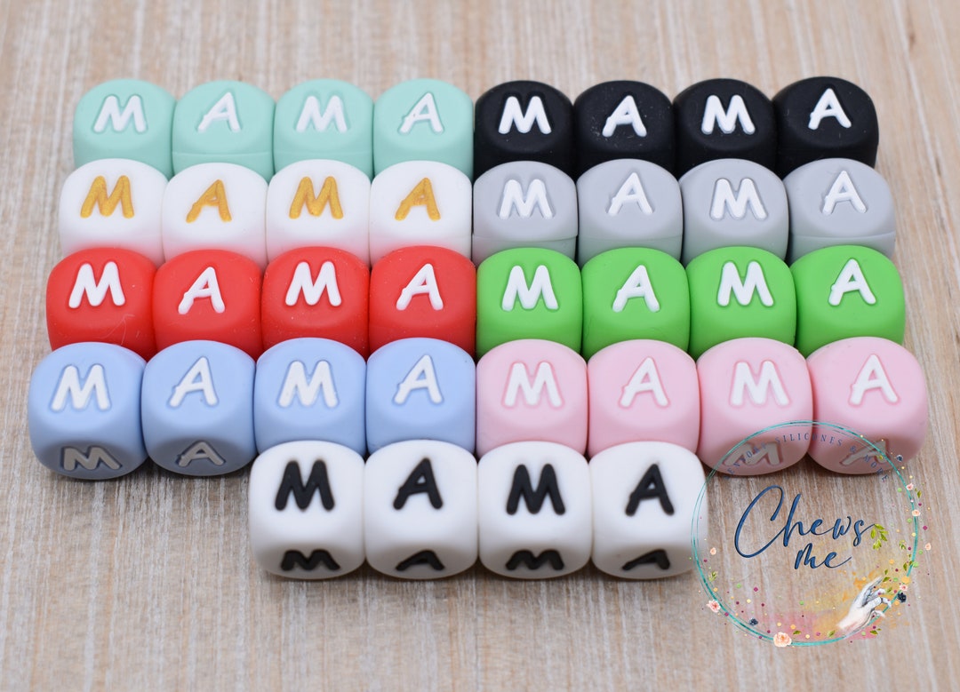 MAMA Silicone Beads | 12mm Square Letter Beads | Mama Alphabet | Cube ...