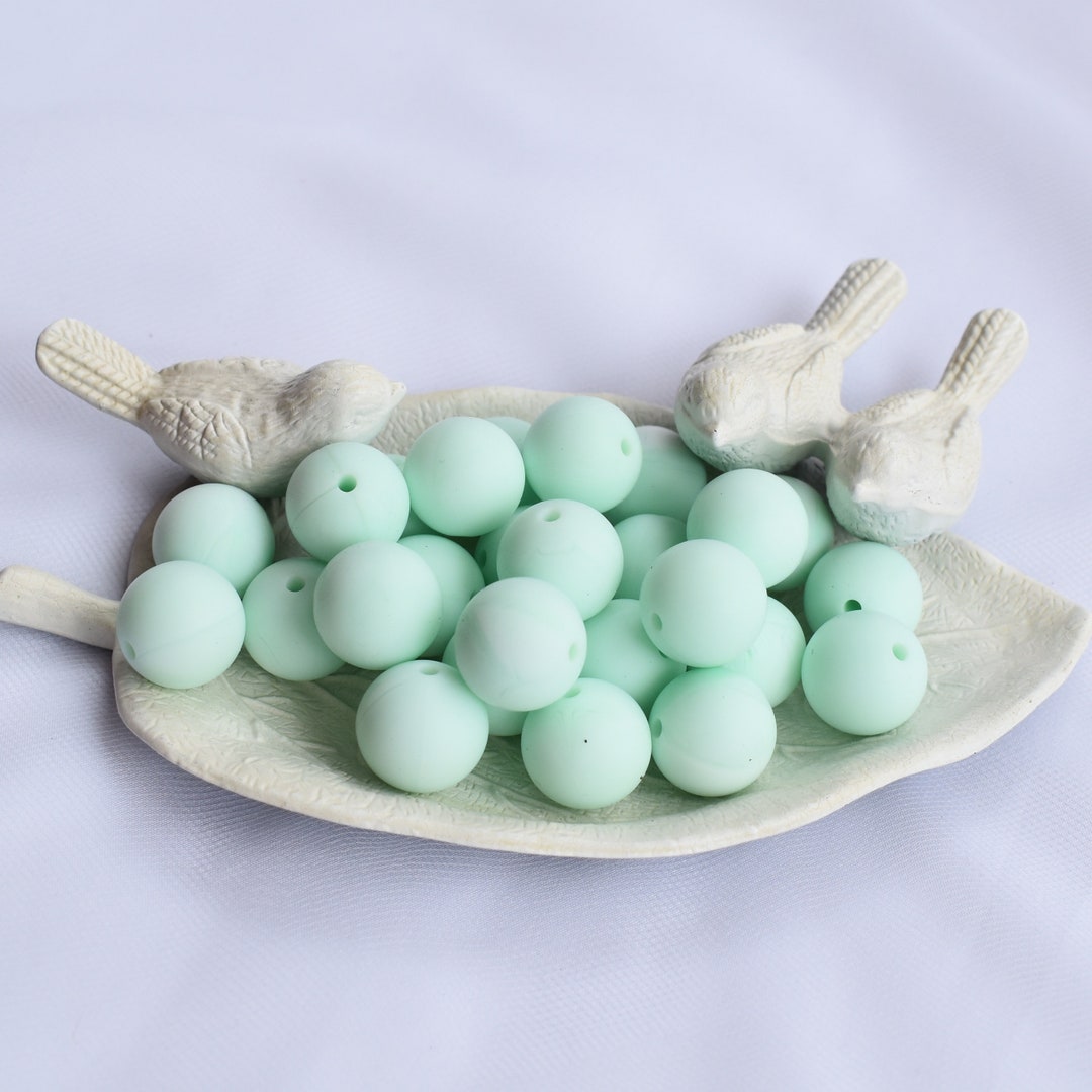9mm Marble Mint Green Round Spacer Silicone Beads | 10 Beads | Chewelry ...
