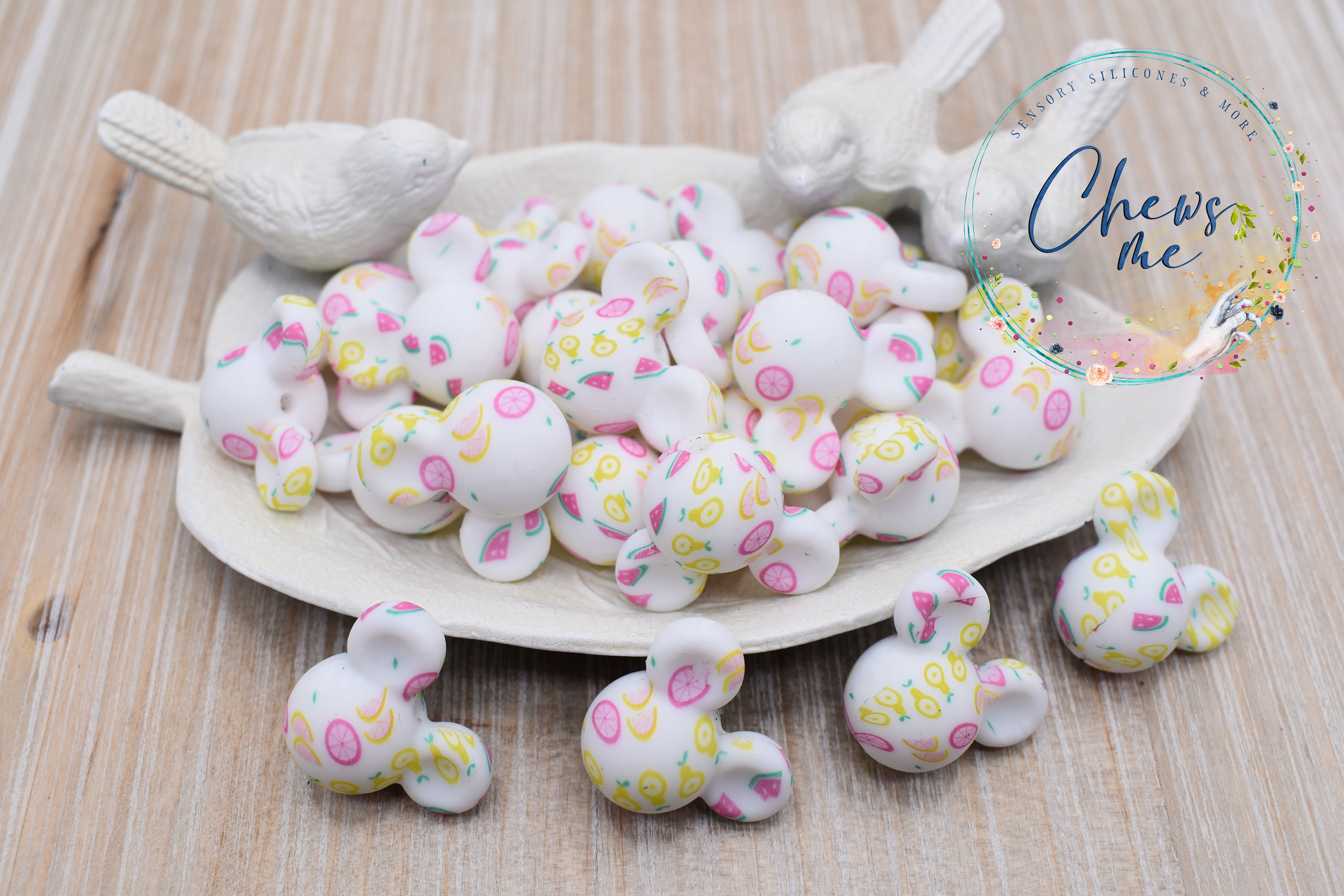 Mickey Mouse Summer Fruit Print Silicone Beads | Focal Bead | Chewelry ...
