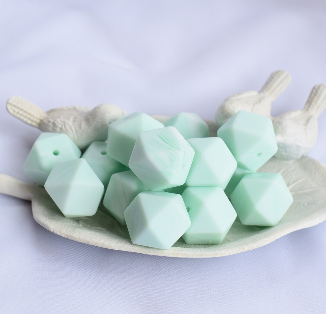 17mm Marble Mint Green Hexagon Silicone Beads | 5 or 10 Beads ...