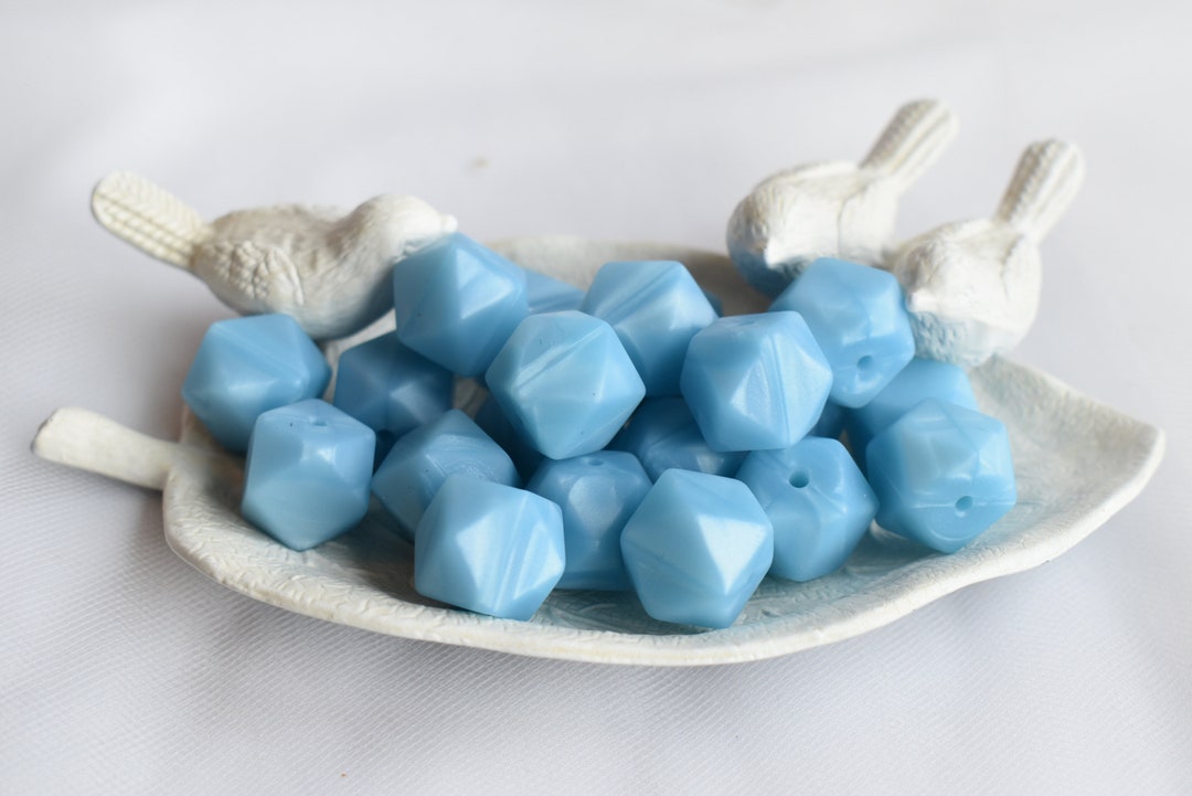 14mm Metallic Blue Mini Hexagon Silicone Beads | 5 or 10 Beads ...
