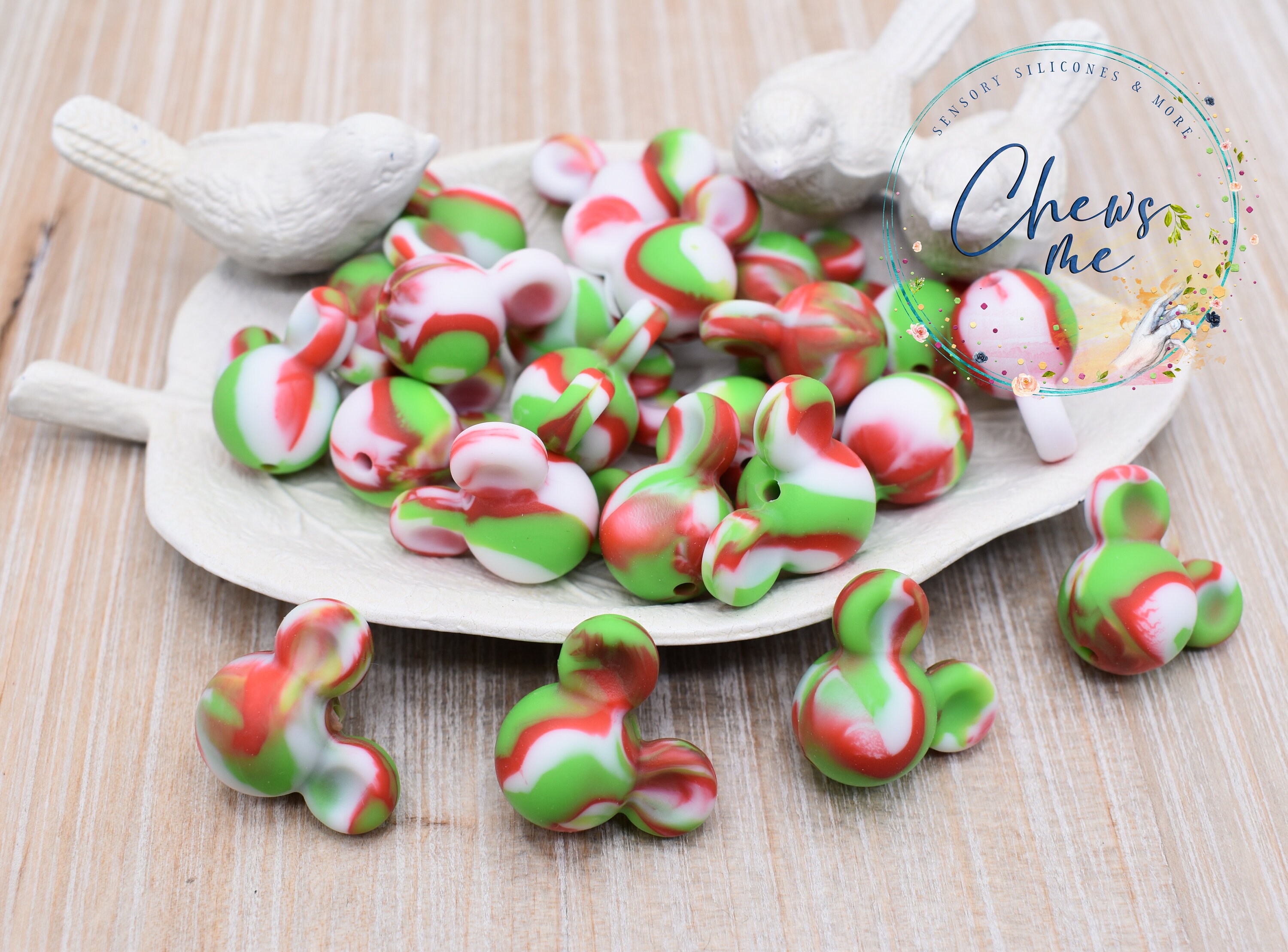 Mickey Mouse Christmas Tie Dye Print Silicone Beads Focal Bead Chewelry ...