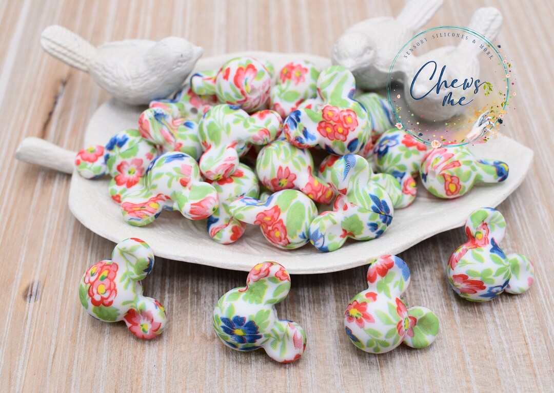 Mickey Mouse Poppy Flower Print Silicone Beads | Focal Bead | Chewelry ...
