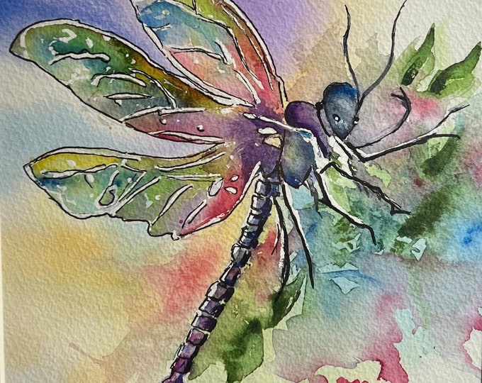 Multi-color Dragonfly 5 original Watercolor Painting - Etsy