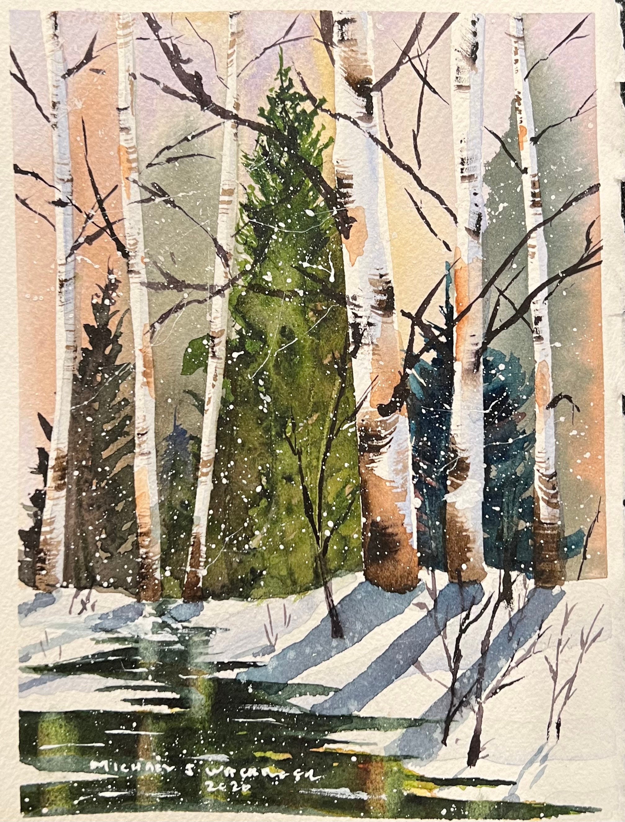 Birch Trees In Snow Watercolor