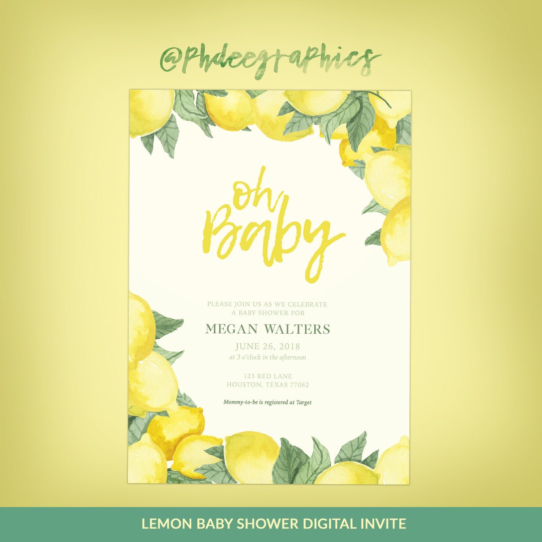Custom Lemon Baby Shower DIY Printable Invite - Oh Baby Invite - Lemon ...