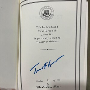 Easton Press Stress Test - Timothy F. Geithner SIGNED 1st Edition W ...