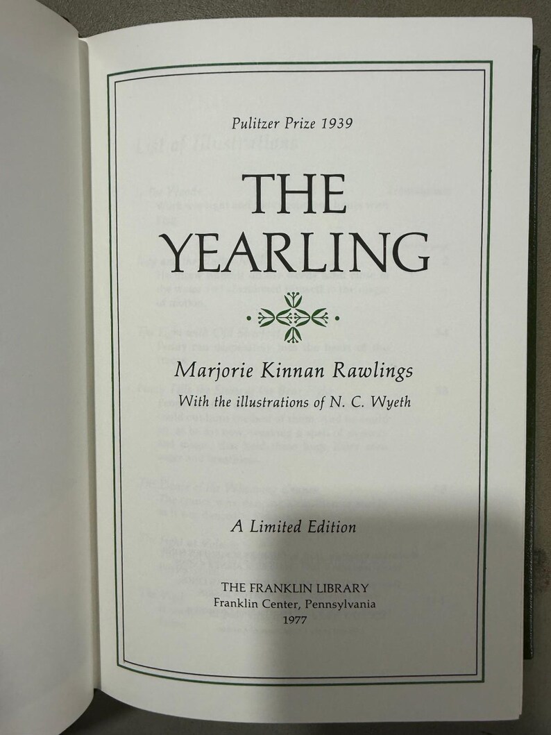 Franklin Library the Yearling - Marjorie Kinnan Rawlings Pulitzer Prize ...