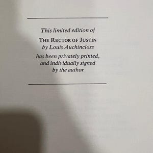 Franklin Library Rector of Justin by Louis Auchincloss SIGNED Limited ...