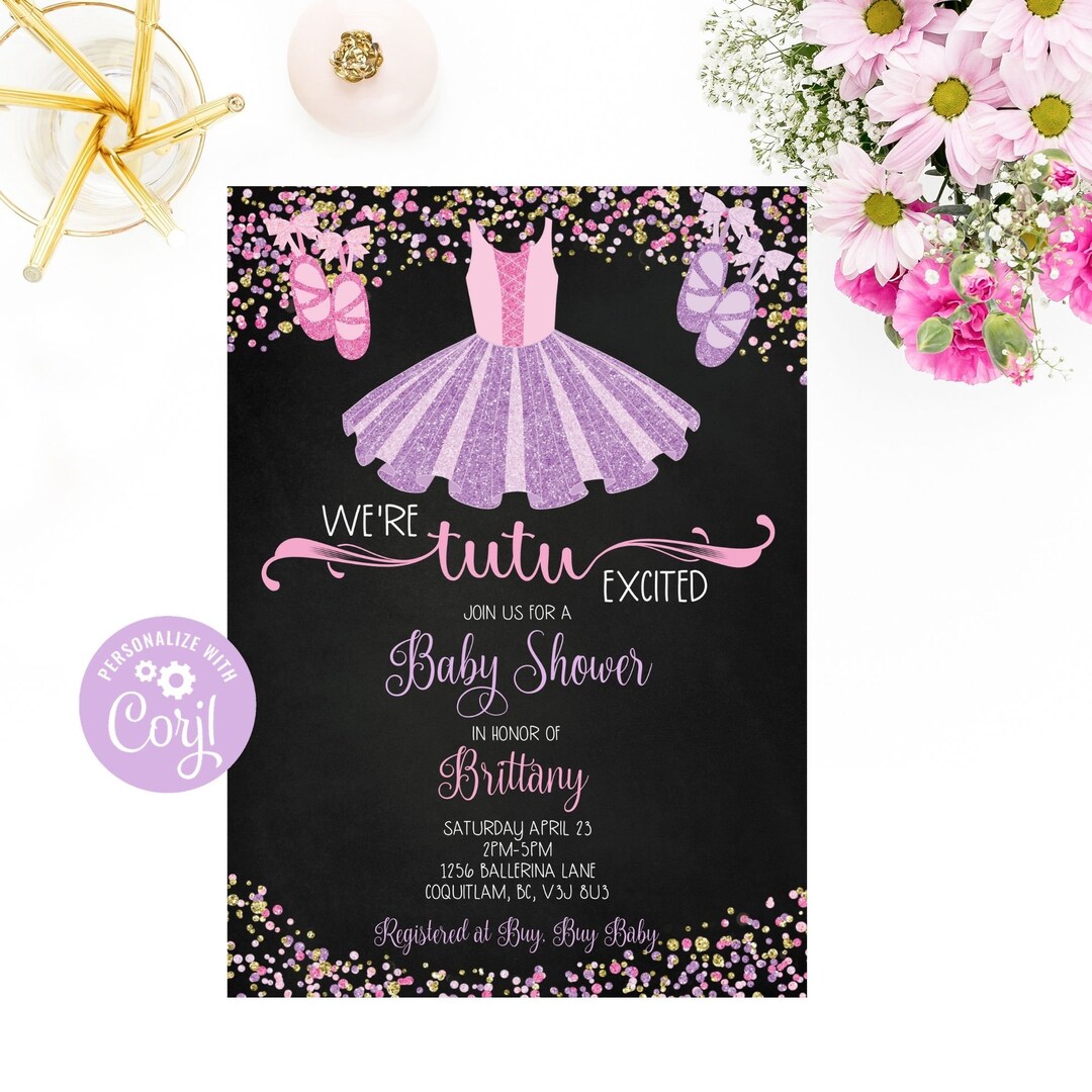 We're Tutu Excited Baby Shower Invitation, Ballerina Baby Shower, Corjl ...