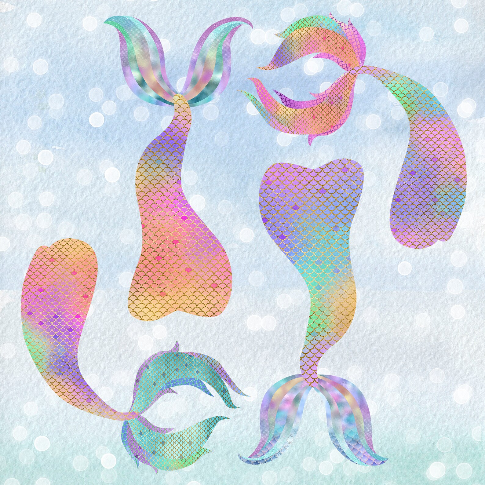 Rainbow Mermaid Tail Clip Art Mermaid Scales Mermaid - Etsy