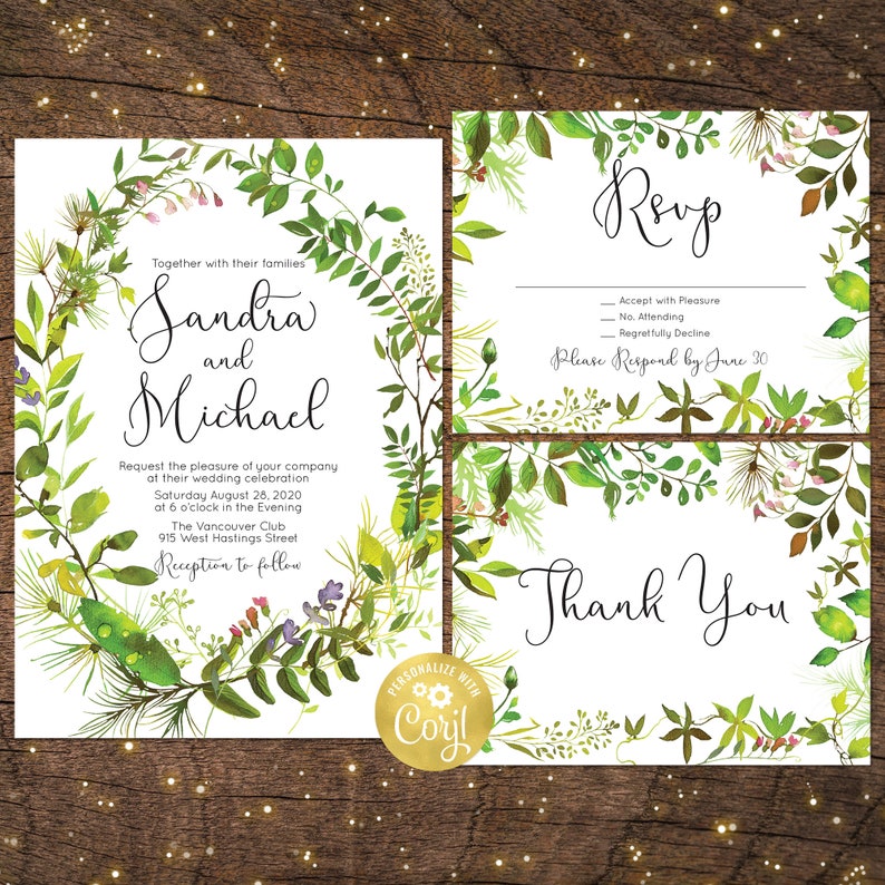 Greenery Wedding Invitation Corjl Wedding Invitations Garden | Etsy