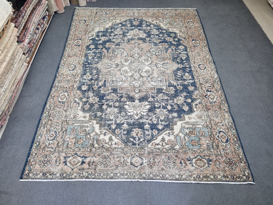 Antique 8x12 Blue Heriz Rug,vintage Persian Heriz Rug,11.7x8.4 Ft Area ...