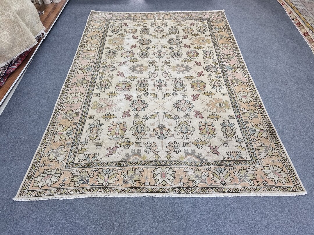 7x10 Ft Vintage Neutral Persian Rug,9.7 X 6.7 Ft Large Area Rug,large ...