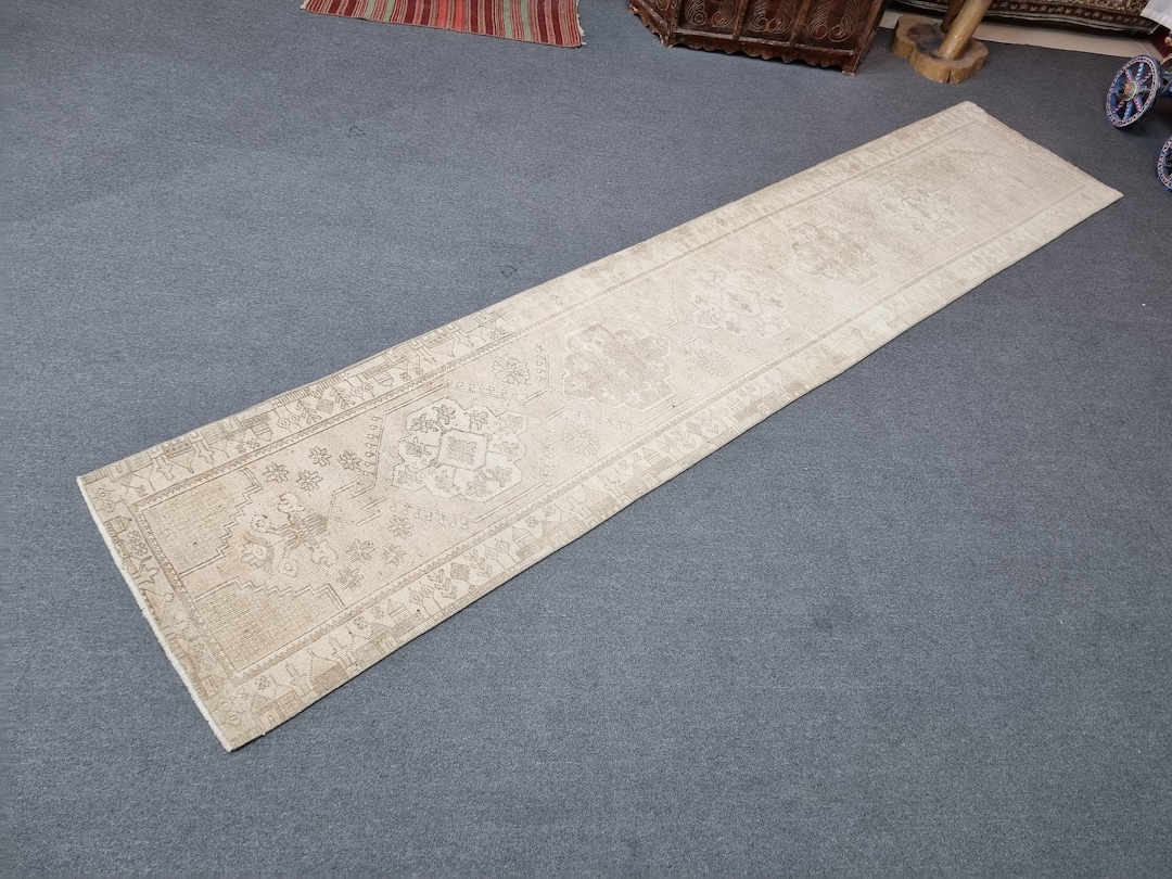 Antique Neutral Runner Rug,2.3x11 Ft Narrow Wool Runner Rug,2x11 ...