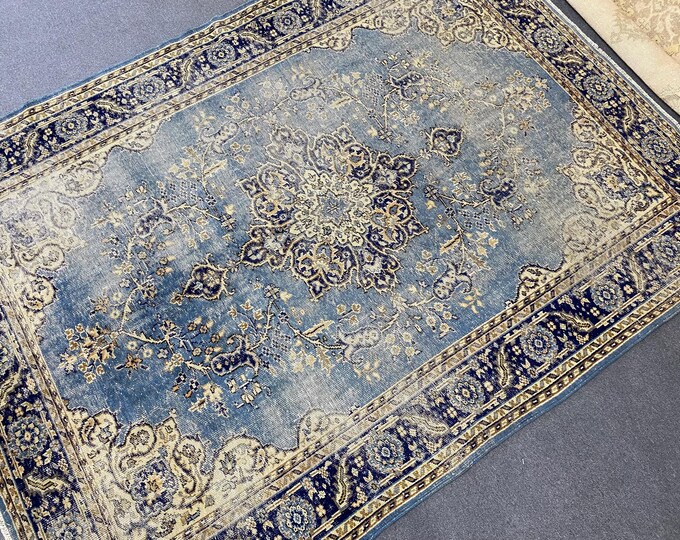 7x9 Antique Persian Rug(6.9x9.1 Ft) 7x9 Blue Area Rug,7x9 Living Room ...