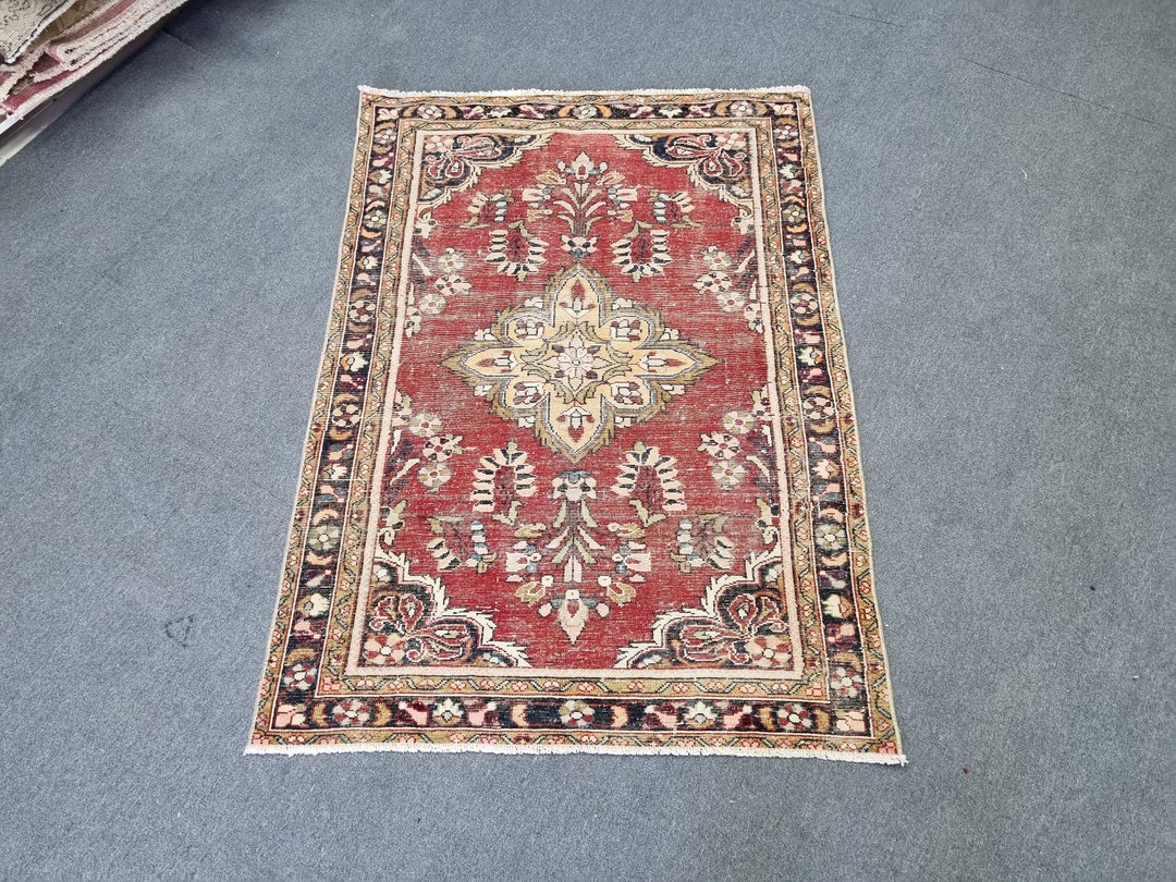 4x5 Antique Persian Rug, 3'7''x5'1'' Vintage Red Lilihan Area Rug, 4x5 ...