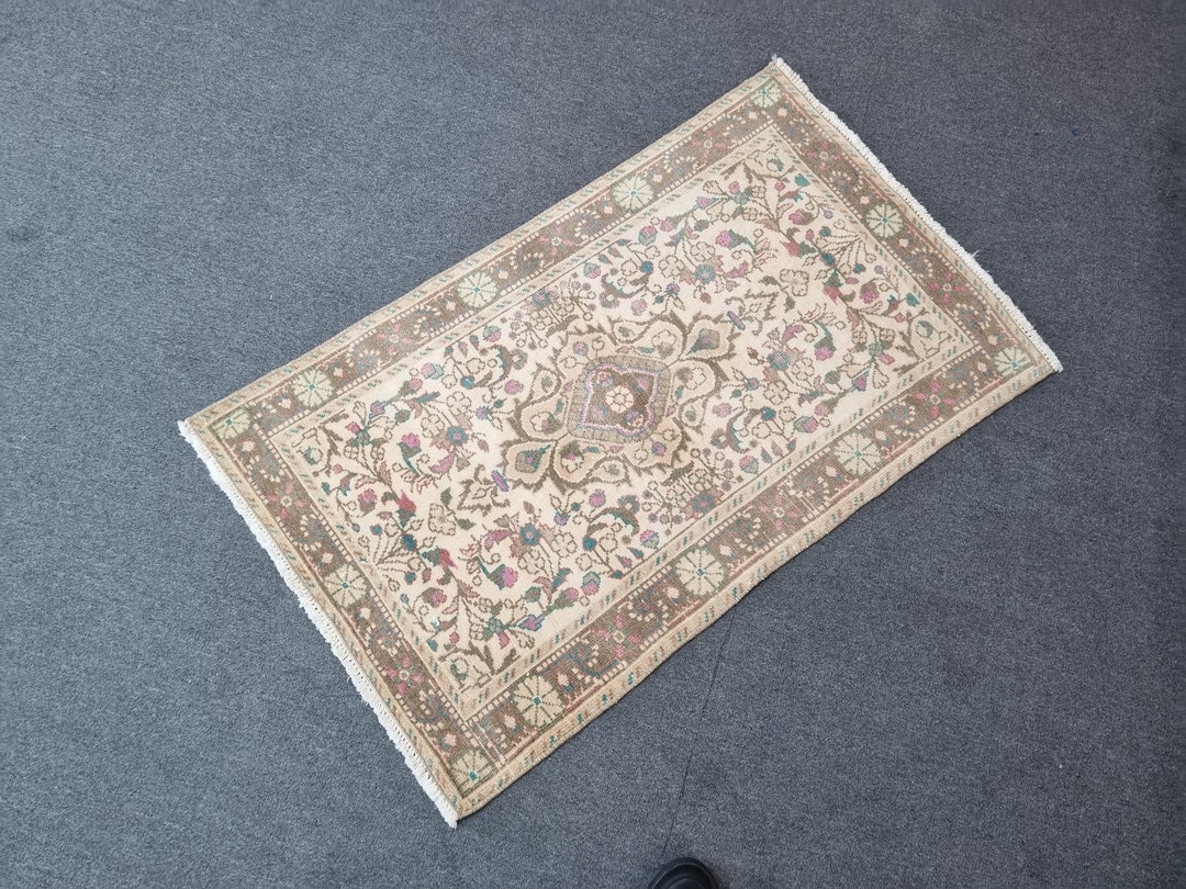 Antique 2x4 Persian Rug,2.4x3.10 Ft Vintage Beige Color Wool Rug,2x4 ...