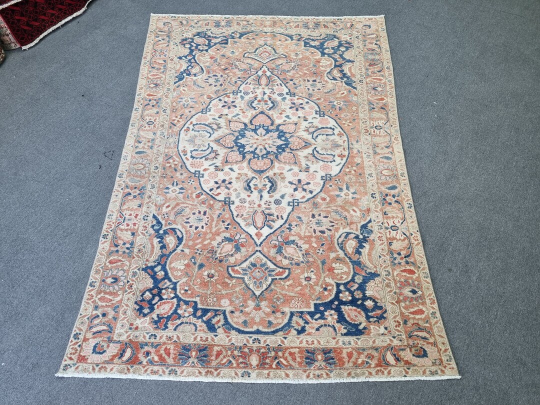 Antique 5x7 Blue Heriz Rug,vintage Persian Heriz Rug,6.10x4.7 Ft Area ...